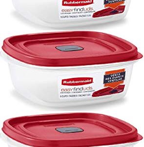 Rubbermaid Easy Find Lid Square 5-Cup Food Storage Container (Pack of 3), Red (Vented)