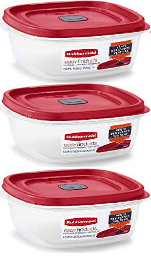 Rubbermaid Easy Find Lid Square 5-Cup Food Storage Container (Pack of 3), Red (Vented)