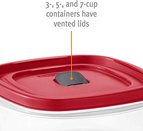 Rubbermaid Easy Find Lid Square 5-Cup Food Storage Container (Pack of 3), Red (Vented)