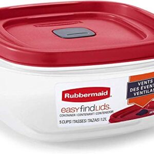 Rubbermaid Easy Find Lid Square 5-Cup Food Storage Container (Pack of 3), Red (Vented)