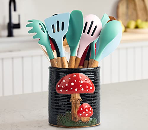 dgudgu Mushroom Kitchen Utensil Holder For Countertop Ceramic Utensil Holder For Kitchen Counter Large Cooking Utensil Utensil Crock Holder Spatula Holder Utensil Organizer For Countertop