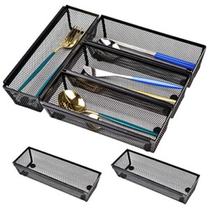 9 x 3 x 2 inch silverware drawer organizer, 6 pcs metal mesh drawer organizer for kitchen, black utensil organizer, silverware tray with interlocking arm for flatware knives forks and spoons