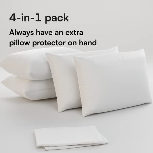 4 Pack Waterproof Pillow Protectors Standard 20x26 Inches Smooth Zipper Premium Encasement Covers Quiet Cases Set White 100% Liquid Protection