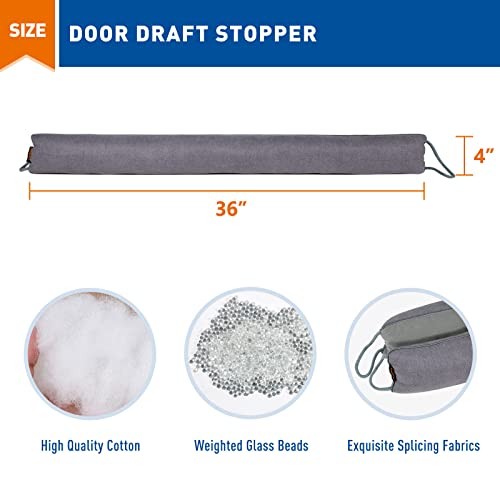 MAGZO Door Draft Stopper 36 Inches Length x 4 Inches Width, Weighted Under Door Noise Blocker, Gray