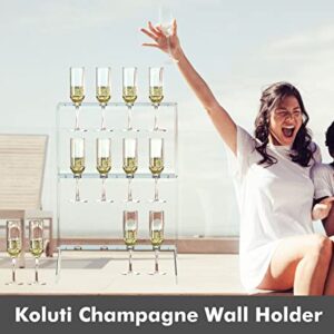 KOLUTI 3-Tier Champagne Wall Holder Stand for Party, Solid Acrylic Wine Glass Rack Floor Standing, 12 Glassware Wall-Mount Stemware Hanging, Drink Tower Shelf for Wedding Birthday Christmas Décor…