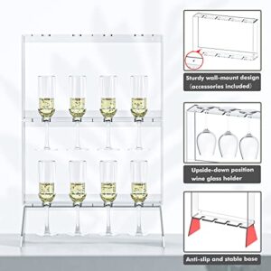 KOLUTI 3-Tier Champagne Wall Holder Stand for Party, Solid Acrylic Wine Glass Rack Floor Standing, 12 Glassware Wall-Mount Stemware Hanging, Drink Tower Shelf for Wedding Birthday Christmas Décor…