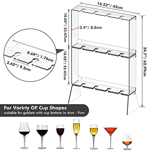 KOLUTI 3-Tier Champagne Wall Holder Stand for Party, Solid Acrylic Wine Glass Rack Floor Standing, 12 Glassware Wall-Mount Stemware Hanging, Drink Tower Shelf for Wedding Birthday Christmas Décor…