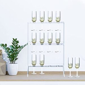 KOLUTI 3-Tier Champagne Wall Holder Stand for Party, Solid Acrylic Wine Glass Rack Floor Standing, 12 Glassware Wall-Mount Stemware Hanging, Drink Tower Shelf for Wedding Birthday Christmas Décor…