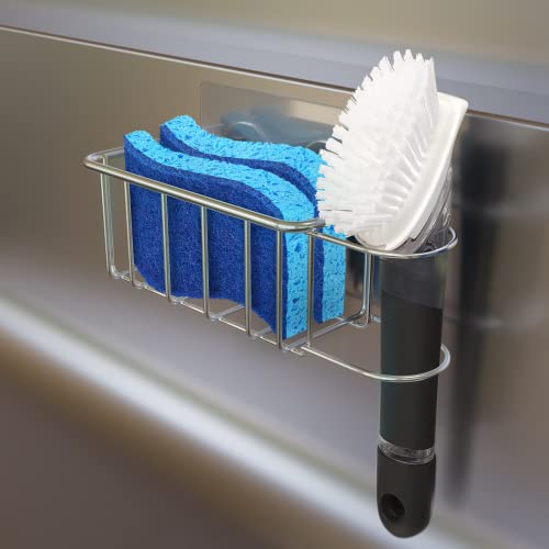 The Crown Choice Kitchen Sponge and Brush Holder – Sink Caddy - Sponge Holder Stainless Steel, Adhesive, Rust Proof and Water Proof – Kitchen Holder Sponges, Scrubbers, Soap