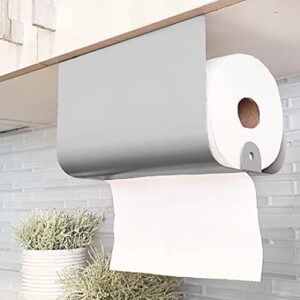 kn flax paper towel holder under cabinet, no drilling needed paper towels hanger with magnetic bulletin board for memo and kitchen timer – grey