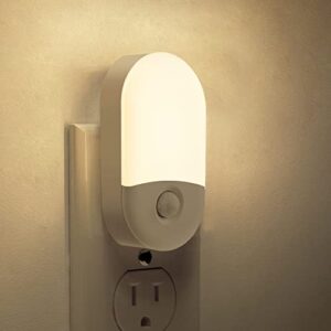 motion sensor night light plug in, 2 pack lohas motion activated night light warm white 3000k, dusk to dawn sensor, adjustable brightness, plug into wall night light for kids, bathroom, bedroom light