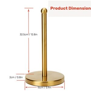 Gold Paper Towel Holder, Easy One-Handed Design for Kitchen Stand Paper Towel Dispenser, Sturdy Base for Standard Paper Towel Rolls and Mega Paper Towel Roll (Gold - Stainless Steel Base)