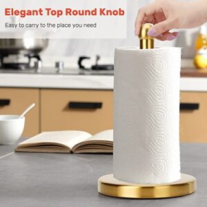 Gold Paper Towel Holder, Easy One-Handed Design for Kitchen Stand Paper Towel Dispenser, Sturdy Base for Standard Paper Towel Rolls and Mega Paper Towel Roll (Gold - Stainless Steel Base)