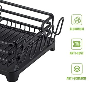 RTTRAO Luling Aluminum Dish Drying Rack, Rustproof Sink Dish Rack and Drainboard Set, Dish Drainer with Adjustable Swivel Spout, Removable Utensil Holder and Drainboard - Black