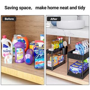 3 Pack Puricon Under Sink Organizer Pull Out Under Sink Storage, 2 Tier Multi-Purpose Sliding Under the Sink Organizer Bathroom Kitchen Sink Organizer Under Cabinet Shelf for Cleaning Supplies -Black