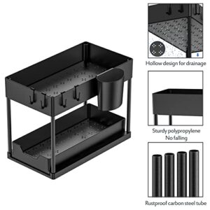 3 Pack Puricon Under Sink Organizer Pull Out Under Sink Storage, 2 Tier Multi-Purpose Sliding Under the Sink Organizer Bathroom Kitchen Sink Organizer Under Cabinet Shelf for Cleaning Supplies -Black