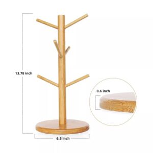 Coffee Mug Holder for Counter, Bamboo Coffee Mug Tree Stand, Removable Coffee Mug Rack with 6 Hooks Mug Shelf, Coffee Cup Holder, Can be Used as Bracelet Jewelry Holder, Scrunchie Holder Organizer