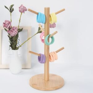 Coffee Mug Holder for Counter, Bamboo Coffee Mug Tree Stand, Removable Coffee Mug Rack with 6 Hooks Mug Shelf, Coffee Cup Holder, Can be Used as Bracelet Jewelry Holder, Scrunchie Holder Organizer