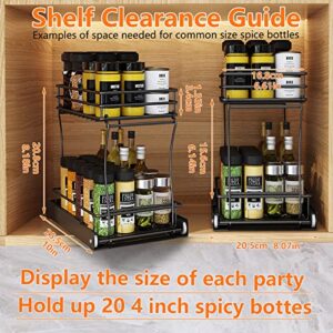 Pull Out Snack Cupboard Organizers with Two Tier Sliding Small Spice Rack for Inside Cabinet,Under Kitchen Bathroom Sink Drawer Organization Baskets and Storage Fits Spices, Sauces, Cans (10"x8"x8")