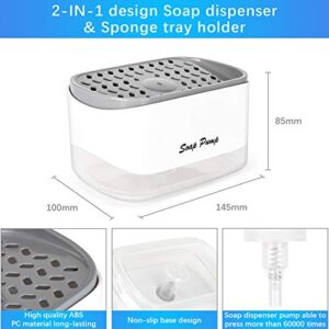 Kitchen Dish Soap Dispenser with Sponge Holder, 2022 Newest 2-in-1 Countertop Soap Pump Dispenser, for Kitchen Sink Dishwashing Soap Dispenser - 12.5 Ounces