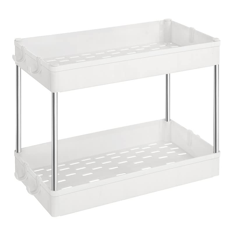 SONGMICS Under Sink Organizers and Storage, 2-Tier Bathroom Organizer Under Sink, Under Cabinet Storage, Kitchen Cabinet Organizers and Storage, 15.7 x 8.7 x 12.2 Inches, White UBUO001W01