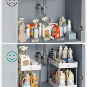 SONGMICS Under Sink Organizers and Storage, 2-Tier Bathroom Organizer Under Sink, Under Cabinet Storage, Kitchen Cabinet Organizers and Storage, 15.7 x 8.7 x 12.2 Inches, White UBUO001W01