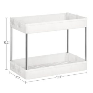 SONGMICS Under Sink Organizers and Storage, 2-Tier Bathroom Organizer Under Sink, Under Cabinet Storage, Kitchen Cabinet Organizers and Storage, 15.7 x 8.7 x 12.2 Inches, White UBUO001W01