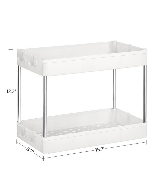 SONGMICS Under Sink Organizers and Storage, 2-Tier Bathroom Organizer Under Sink, Under Cabinet Storage, Kitchen Cabinet Organizers and Storage, 15.7 x 8.7 x 12.2 Inches, White UBUO001W01