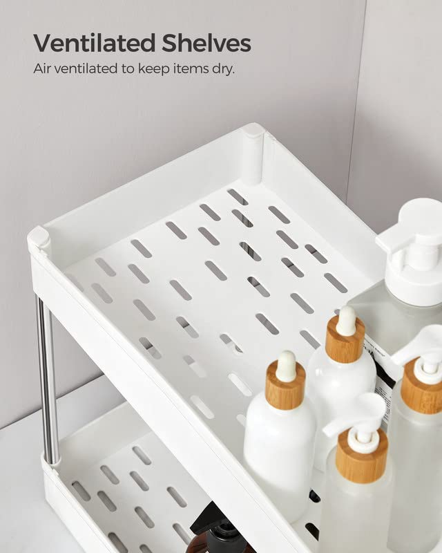 SONGMICS Under Sink Organizers and Storage, 2-Tier Bathroom Organizer Under Sink, Under Cabinet Storage, Kitchen Cabinet Organizers and Storage, 15.7 x 8.7 x 12.2 Inches, White UBUO001W01