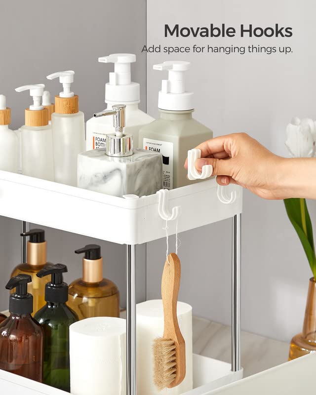 SONGMICS Under Sink Organizers and Storage, 2-Tier Bathroom Organizer Under Sink, Under Cabinet Storage, Kitchen Cabinet Organizers and Storage, 15.7 x 8.7 x 12.2 Inches, White UBUO001W01