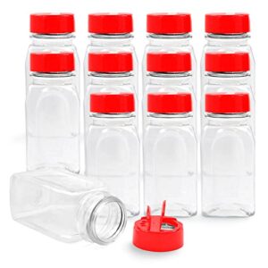 royalhouse – 12 pack – 9.5 oz with red cap – plastic jars bottles containers – perfect for storing spice, herbs and powders – lined cap – safe plastic – pet – bpa free – made in usa