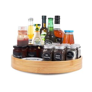 lazy susan organizer 14 inch, bamboo lazy susan for table, kitchen turntable organizer with double handles, round wood rotating turntable spice organizer for countertop cabinet or pantry