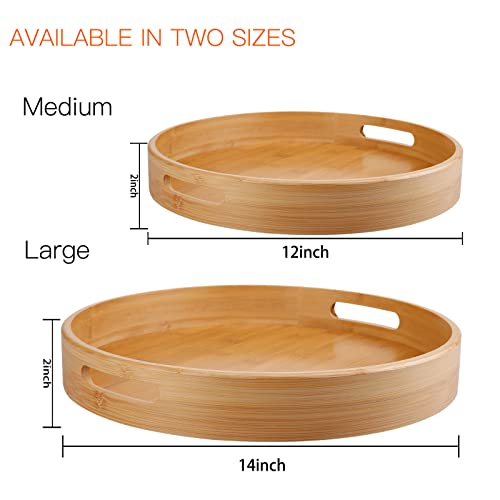 Lazy Susan Organizer 14 inch, Bamboo Lazy Susan for Table, Kitchen Turntable Organizer with Double Handles, Round Wood Rotating Turntable Spice Organizer for Countertop Cabinet or Pantry