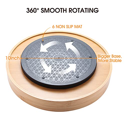 Lazy Susan Organizer 14 inch, Bamboo Lazy Susan for Table, Kitchen Turntable Organizer with Double Handles, Round Wood Rotating Turntable Spice Organizer for Countertop Cabinet or Pantry