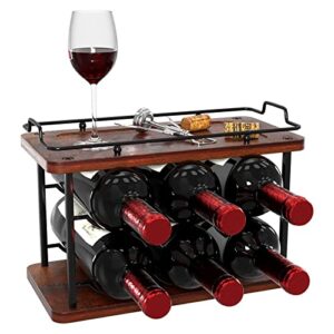 visentor countertop wine rack, 2 tier wood metal wine racks free standing floor, tabletop wine bottle & cork holder organizer, for bar decor, kitchen pantry cabinet, can hold 6 wine bottles