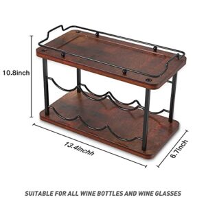 Visentor Countertop Wine Rack, 2 Tier Wood Metal Wine Racks Free Standing Floor, Tabletop Wine Bottle & Cork Holder Organizer, for Bar Decor, Kitchen Pantry Cabinet, Can Hold 6 Wine Bottles