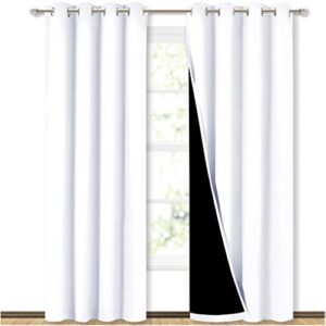 nicetown 100% blackout window curtain panels, heat and full light blocking drapes with black liner for nursery, 84 inches drop thermal insulated draperies (white, 2 pieces, 52 inches wide each panel)