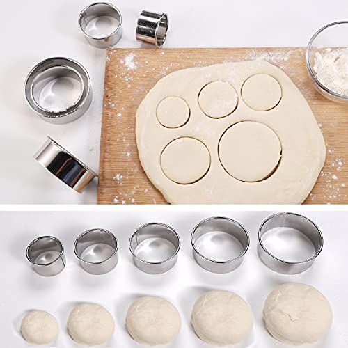 KSPOWWIN Biscuit Cookie Cutters Set,Stainless Steel Circle Round Cookie Biscuit Cutters in Graduated Sizes Shape Molds for Pastries Doughs Doughnuts, 5 Pieces