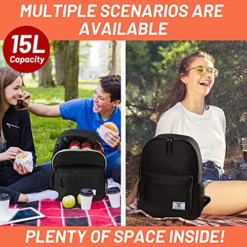 MIER Insulated Backpack Cooler Small Leakproof Lunch Back Pack with Coolers Lightweight Cute Lunch Bag for Women Girls Teens to Work, School, Picnics, Camping, Park Day Trips, 15 L, Black