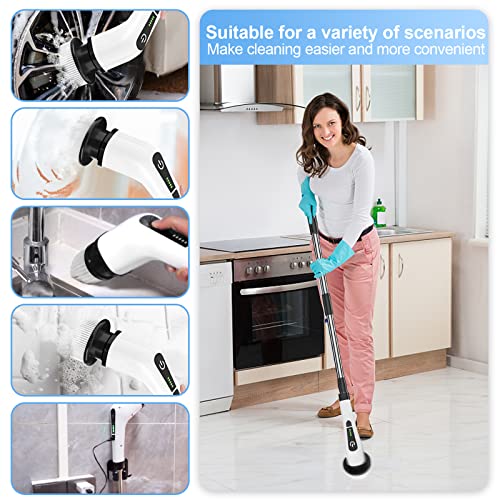 Electric Spin Scrubber, LOSUY Cordless Cleaning Brush with 7 Replaceable Drill Brush Heads and 54 Inch Adjustable Extension Arm, Power Shower Scrubber for Bathroom, Kitchen, Floor, Tile, Tub