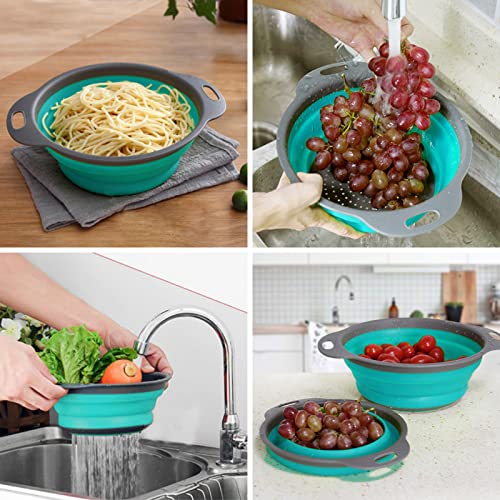 Collapsible Colander, Set of 2 PCS Collapsible Strainer, Space-Saving Kitchen Strainer, Food-Grade Silicone Folding Strainer Colander with Handle,7.7", 9.3"