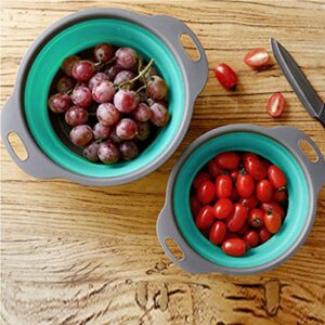 Collapsible Colander, Set of 2 PCS Collapsible Strainer, Space-Saving Kitchen Strainer, Food-Grade Silicone Folding Strainer Colander with Handle,7.7", 9.3"