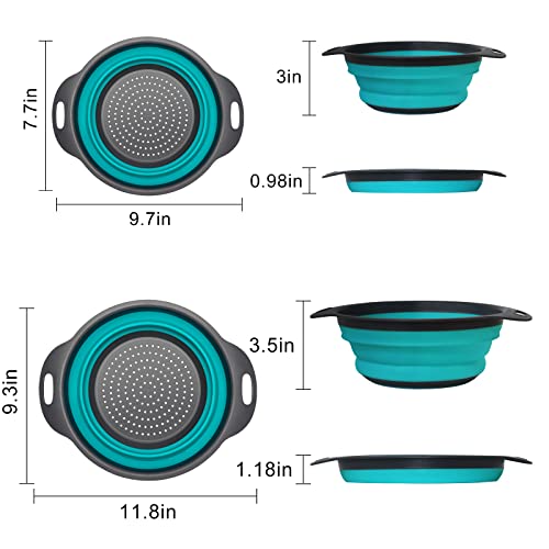 Collapsible Colander, Set of 2 PCS Collapsible Strainer, Space-Saving Kitchen Strainer, Food-Grade Silicone Folding Strainer Colander with Handle,7.7", 9.3"