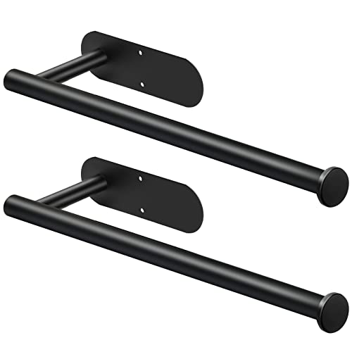 Samloong Paper Towel Holder Under Cabinet, Hanging Paper Towel Holder Wall Mount, Kitchen Paper Towel Rack Both Available in Adhesive and Screws (Black/2PCS)