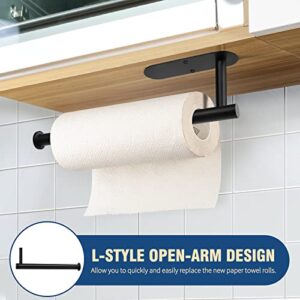 Samloong Paper Towel Holder Under Cabinet, Hanging Paper Towel Holder Wall Mount, Kitchen Paper Towel Rack Both Available in Adhesive and Screws (Black/2PCS)