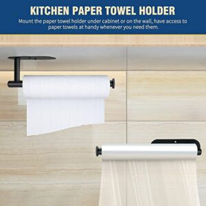 Samloong Paper Towel Holder Under Cabinet, Hanging Paper Towel Holder Wall Mount, Kitchen Paper Towel Rack Both Available in Adhesive and Screws (Black/2PCS)