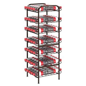 smusei water bottle organizer 7 tier free standing vertical metal water bottle rack shelf adjustable water bottle beverage drink stand holder for kitchen pantry food storage, bronze