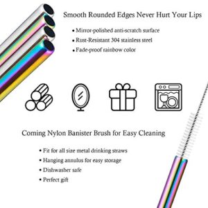 POLIGO 16pcs Reusable Stainless Steel Straws, Colorful Rainbow Drinking Straws, Iridescent Metal Straws with Portable Case and Cleaning Brushes for 20, 30 Oz Yeti Tumbler, Smoothies and Bubble Tea