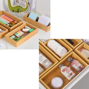 YOUEON Set of 6 Bamboo Drawer Organizer Storage Box, Adjustable Cutlery Tray Utensil Tray Silverware Organizer Multi-Use for Desk, Closet, Bathroom, Office, Makeup, Jewelry