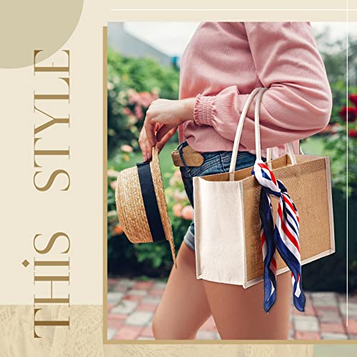 16 Pack Jute Tote Gift Bags Natural Jute Grocery Shopping Bags Burlap Beach Bags with Cotton Handles Reusable Burlap Totes for Christmas Bridesmaid Wedding Bachelorette Gift Shopping Travel Beach DIY